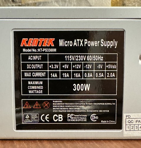 Kentek Micro ATX Power supply KT-PS3300M 115V PC 300W. Works. | eBay