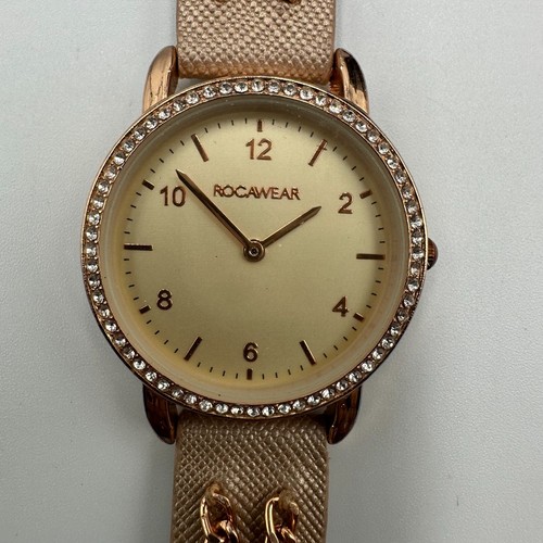 Rocawear Watch Women Rose Gold Faux Leather Crystal Accent Y2K Chain ...