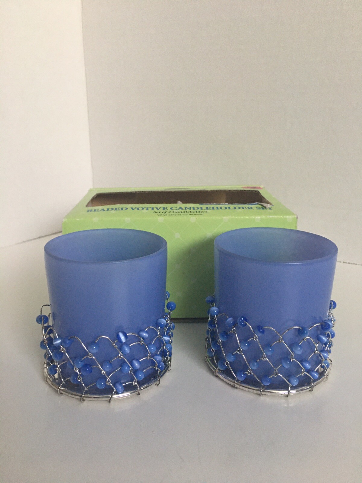 Hallmark Expressions Blue Beaded Votive Candle Holder Set Of 2 In Box ...