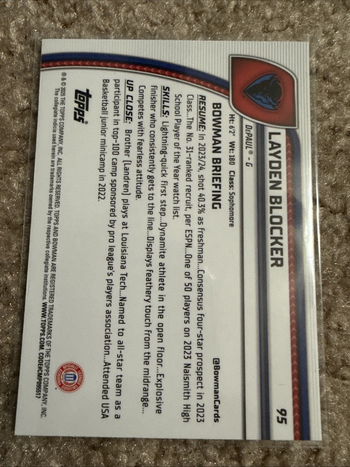 2024-25 Bowman University Chrome Sapphire #95 Layden Blocker | eBay