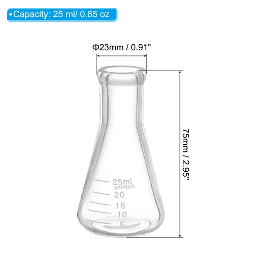 Erlenmeyer Flask 25ml Narrow Mouth Graduated Flasks Glass w/ Printed ...