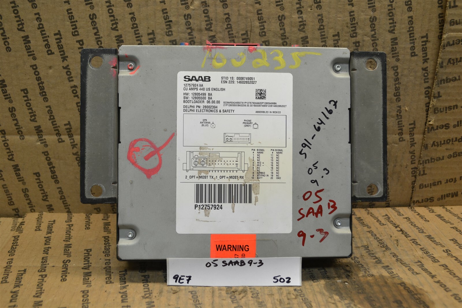 2005 2006 Saab 9-3 Navigation Control Unit GPS 12757924AA Module 502 ...