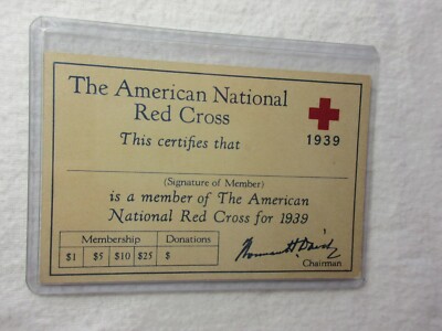 1939 AMERICAN NATIONAL RED CROSS CALENDAR & MEMBERSHIP CARD EXCELLENT ...