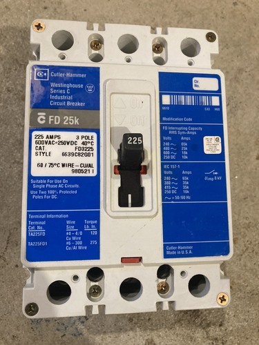 Eaton-Cutler Hammer FD 25K - 225 Amp - 3 Pole 600 VAC - (FD3225) | eBay