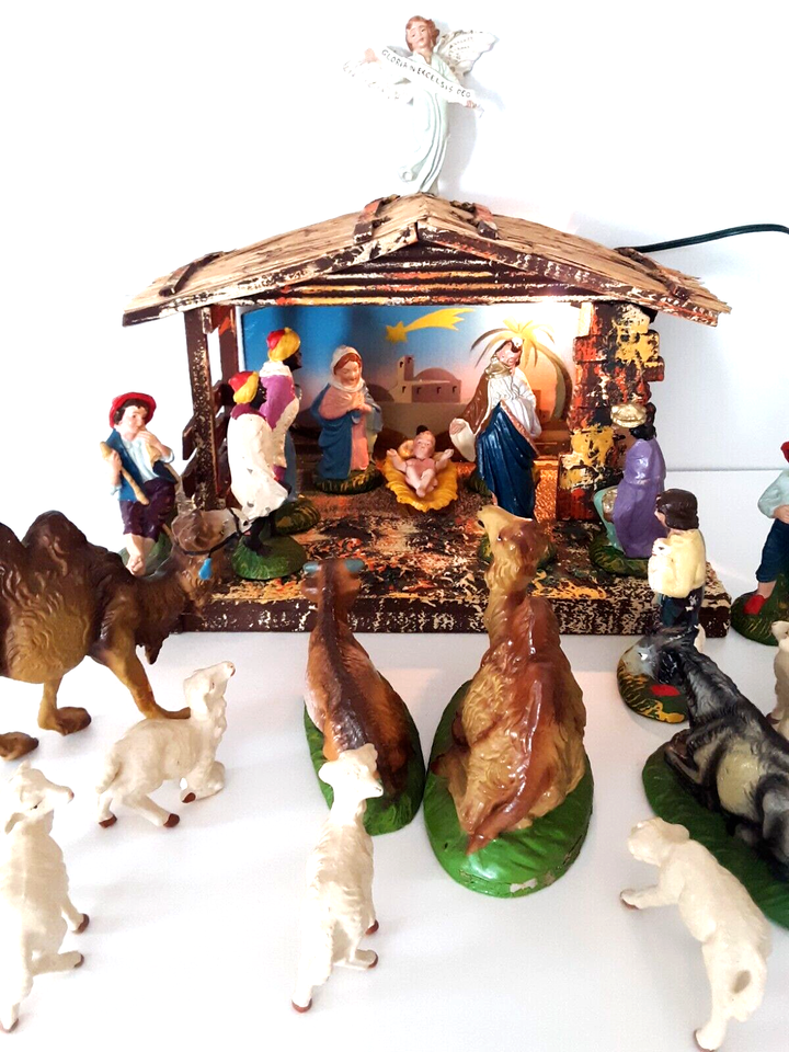 Vintage Nativity Set 21 Piece Italy Paper Mache Creche Manger 5.5 ...