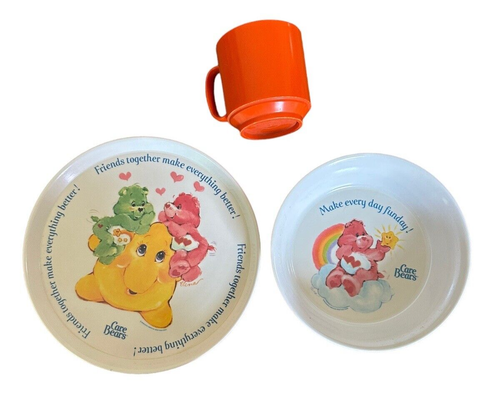 Vintage 1980's SILITE CARE BEARS CHILD'S PLATE BOWL CUP BREAKFAST SET ...
