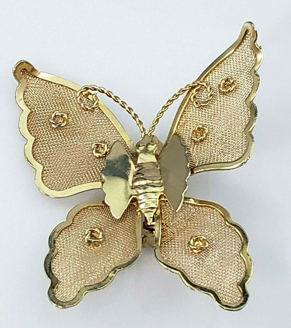 Butterfly Brooch Pin Mesh Gold Tone Metal Layered Shi… - Gem