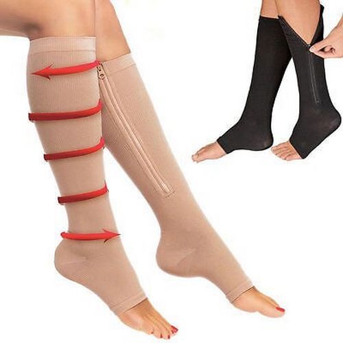 Zipper Leg Compression Slimming Stocking Support Open Toe Knee Spandex ...