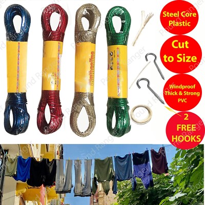 Extra Strong Washing Clothing Laundry Drying Line Steel Core Free Hooks ...