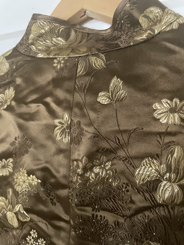 Chinese Oriental Brocade Jacket Top Eur 40 14 Gold Mustard Buttons ...