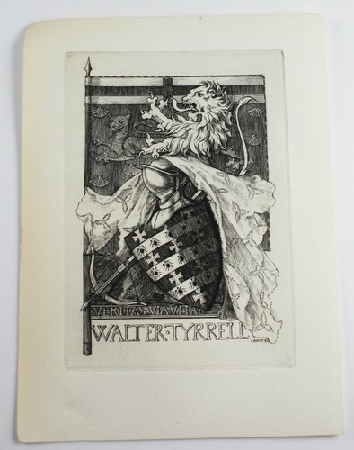 Antique Heraldic Lion Etching Engraving Print Walter Tyrell Constance ...