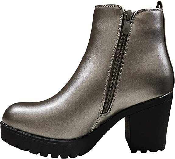 REFRESH CLUB-01 Pewter Elastic Panel Brown Slip On Chunky Heel Ankle ...