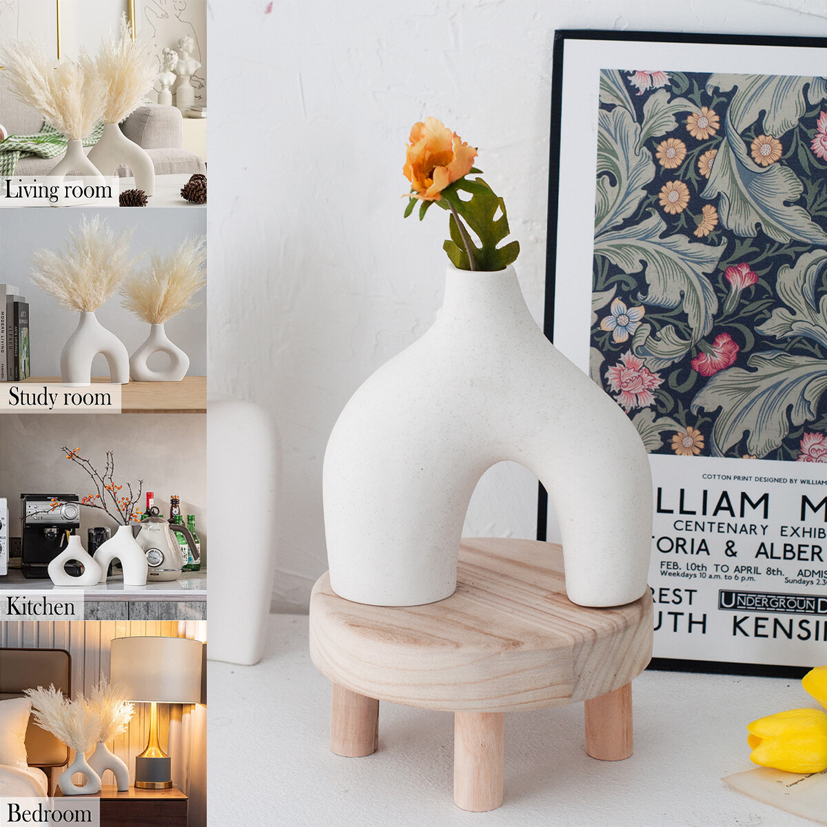 2Pcs Ceramic White Vase Set Irregular Flower Vases Decorative ...