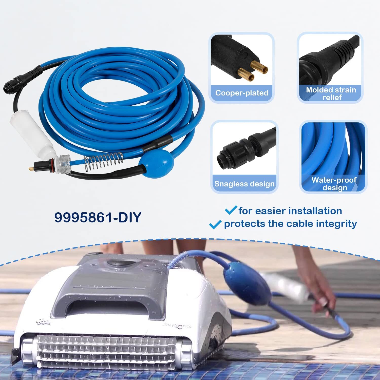 9995861-DIY Cable w/ Swivel 2 Wire, 60ft for Dolphin Robotic Pool ...