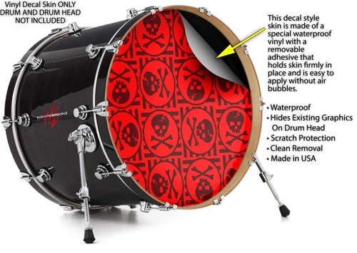 Vinyl Skin Decal Wrap fits 22" Bass Kick Drum - Skull Patch Pattern Red ...