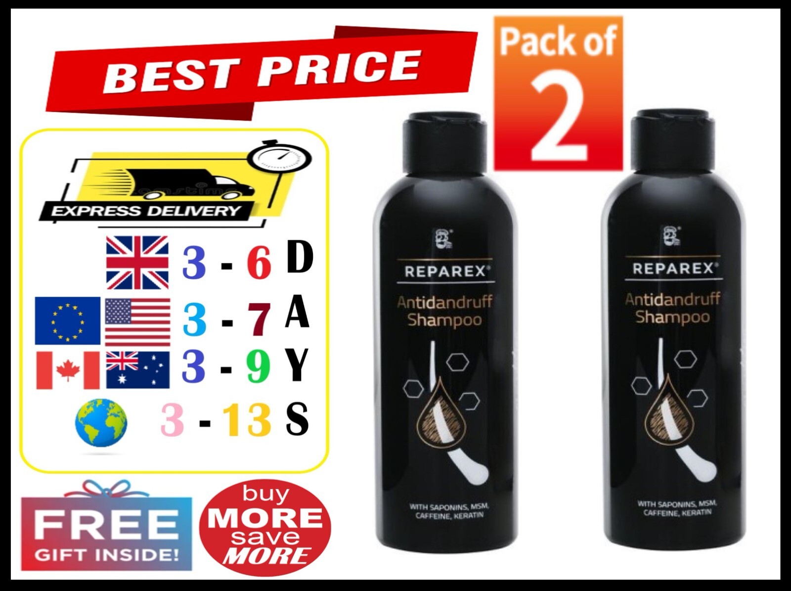 Reparex x 2- Anti-dandruff shampoo with saponins - Against Hair Loss ...
