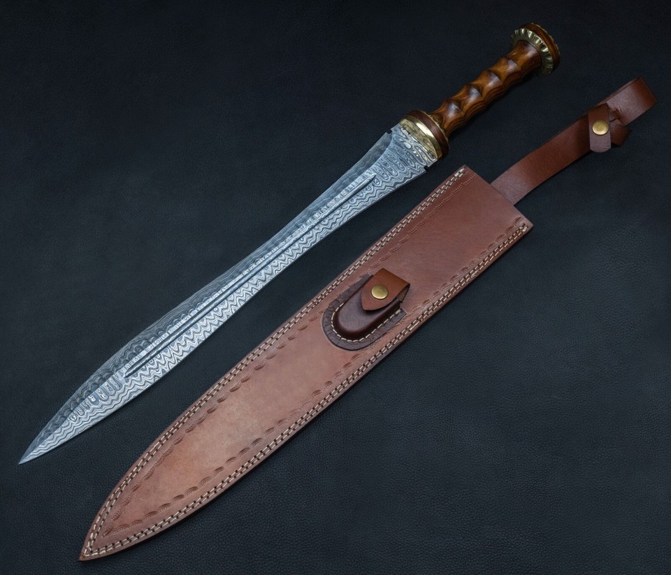 27" Damascus Steel Blade Gladiator Roman Sword Gladius Rose Wood ...