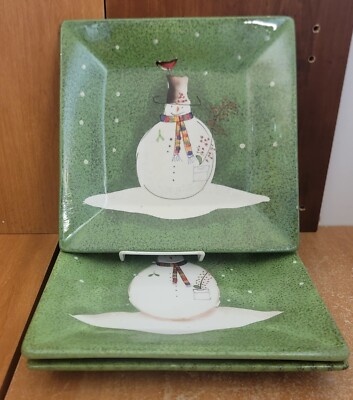 Sakura / Oneida SNOWMATES GREEN Square Dinner plate set of 3, 10 1/8 ...