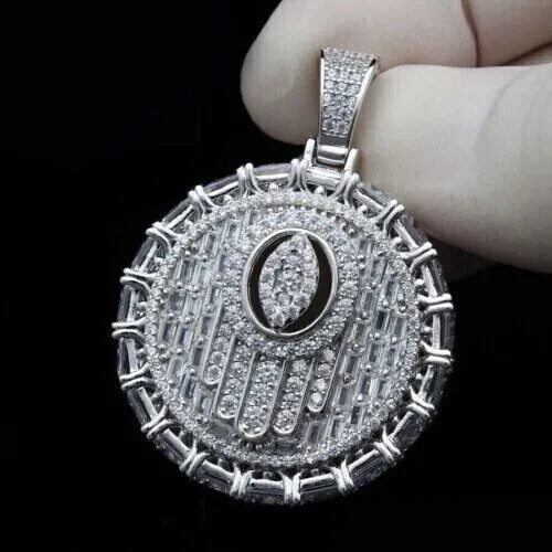 2.50Ct Round Cut Real Moissanite Hamsa Hand Pendant 14K White Gold ...