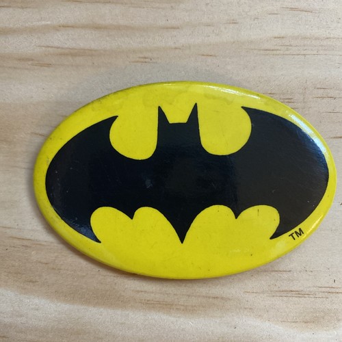 Vintage DC Comics Yellow & Black Batman Bat Symbol Logo Oval 3" Button ...