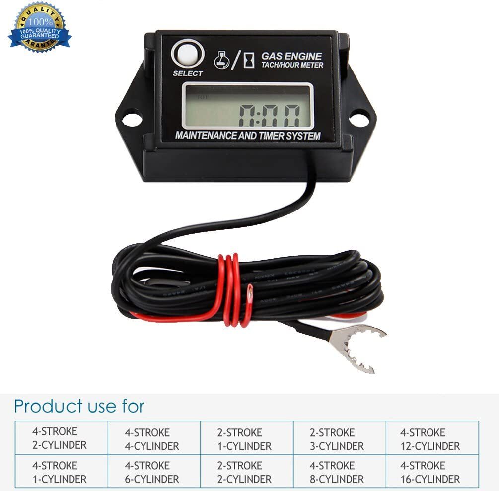 12V Tachometer Tiny Tach/Hour Meter for 2& 4 Stroke Small Engine ...