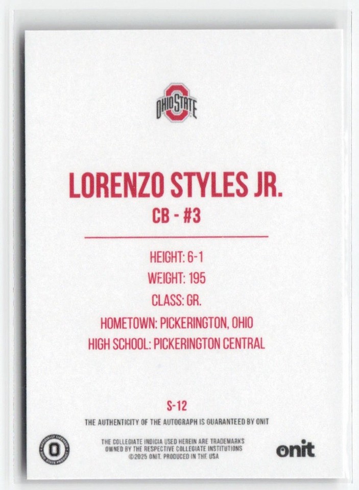 Lorenzo Styles Jr. 2025 ONIT Athlete Ohio State Buckeyes Red Shimmer ...