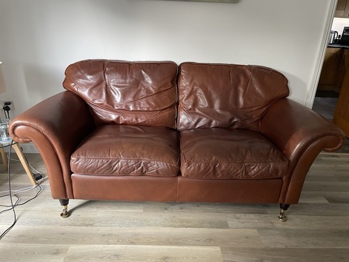 Laura Ashley Mortimer Leather Sofa, 3-Seater, Brown | eBay UK