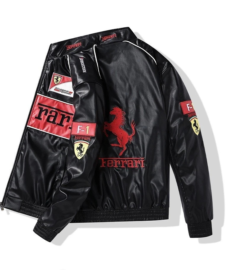 Ferrari jacket Embroidery Leather themed racing merch women unisex f1 ...