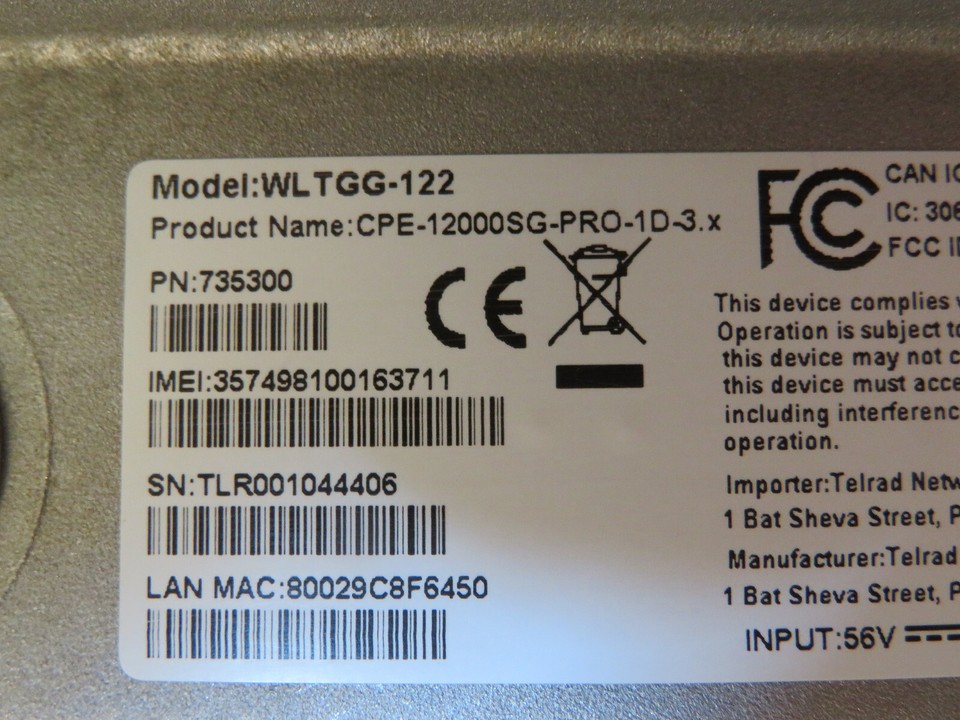 TELRAD CPE-12000SG-PRO-1D-3.x, M# WLTGG-122, P# 735300 MOUNT/ PoE incl ...