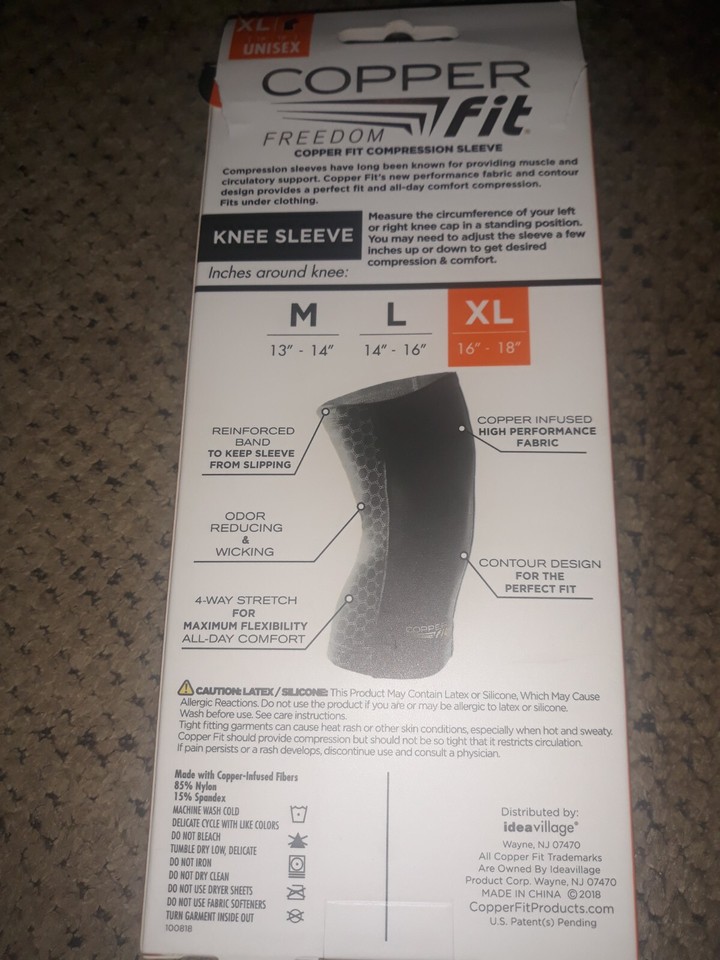 🟢 Copper Fit Freedom L-XL Knee Sleeve Compression. New, Unisex Size 16 ...