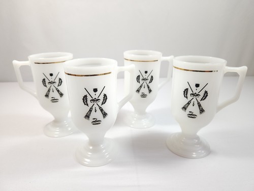 1970's Set of 4 Irish Coffee Retro Curling Mugs Milk Glass Cups | eBay