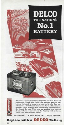 1950 Delco Nation's No. 1 Battery Replacement Vintage Original Print Ad ...