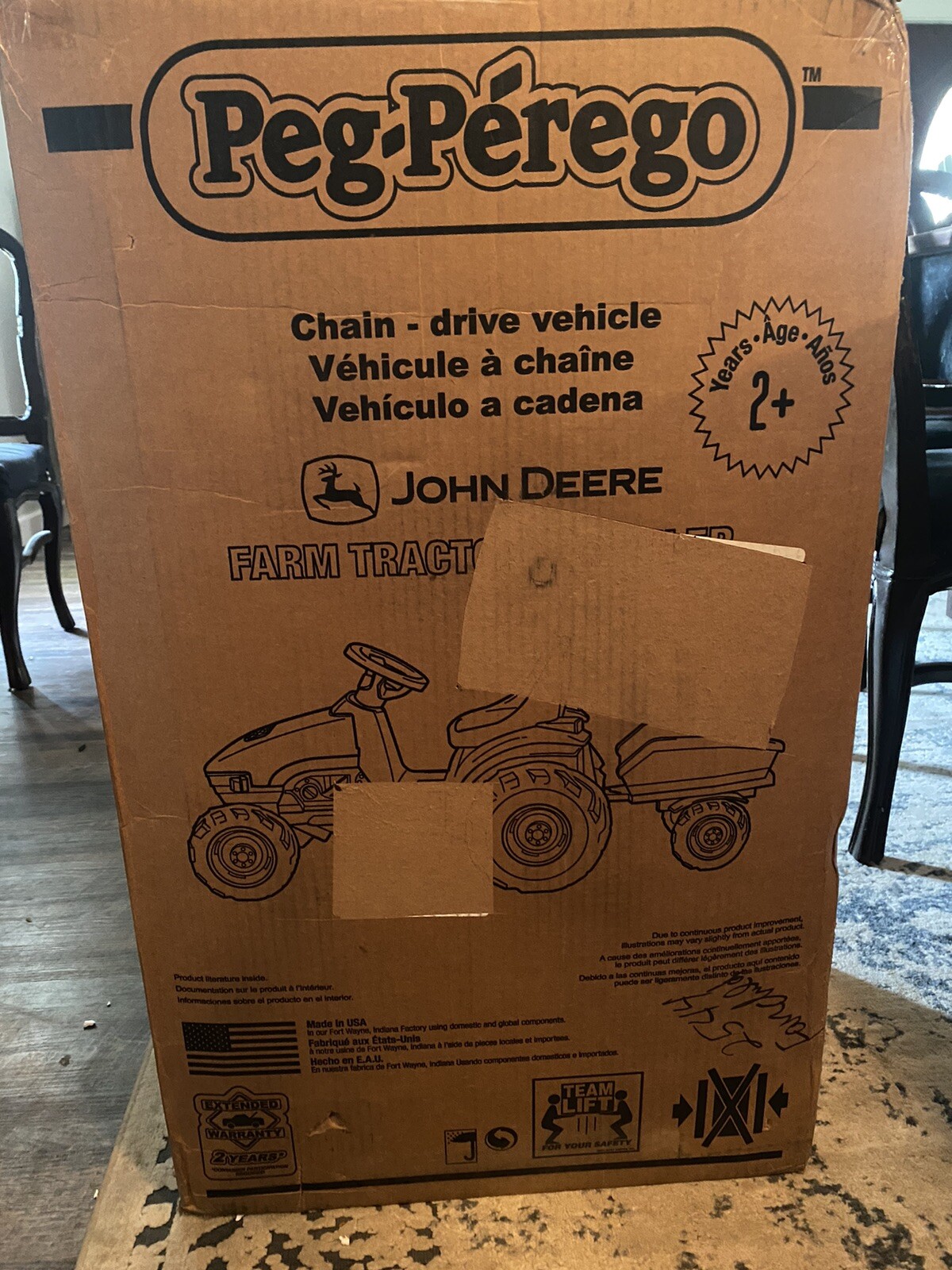 Peg-Perego John Deere Farm Tractor and Trailer w/ Adjustable Seat New ...