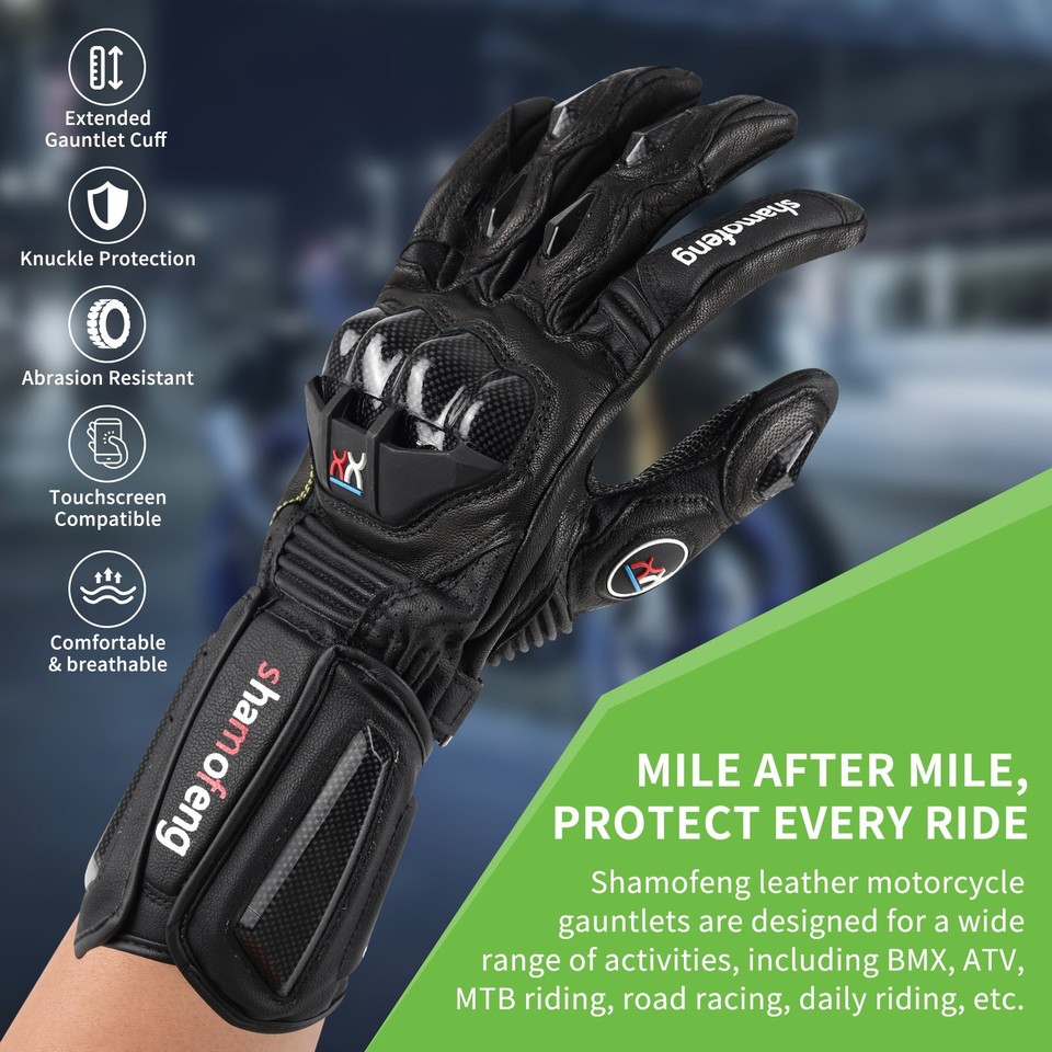 Unisex Leather Motorcycle Gauntlets Full Finger Knuckle Protection ...