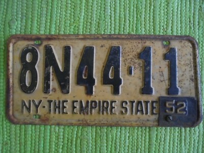 1951 w/ 52 Tag New York License Plate NY 51 1952 Tag 8N44-11 Empire ...