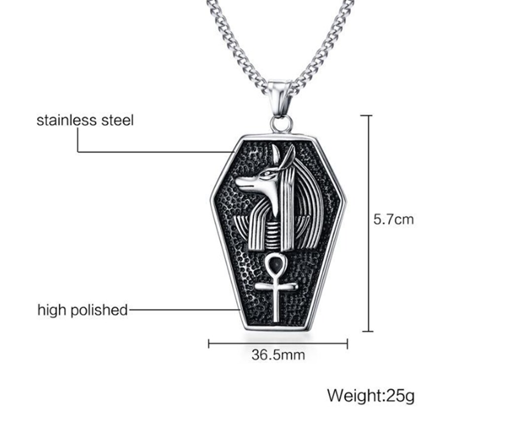 Men Titanium Stainless Steel 57mm Silver Anubis Ankh Cross Bar Necklace ...