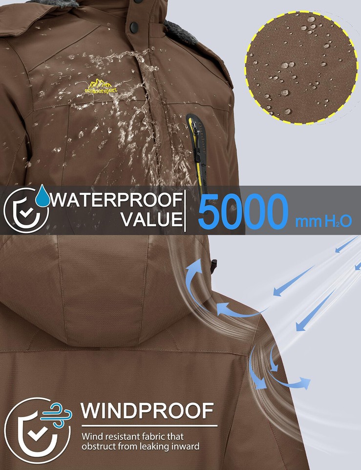 Men's Winter Ski Jacket Waterproof Snow Coat Snowboard Fleece Lining ...