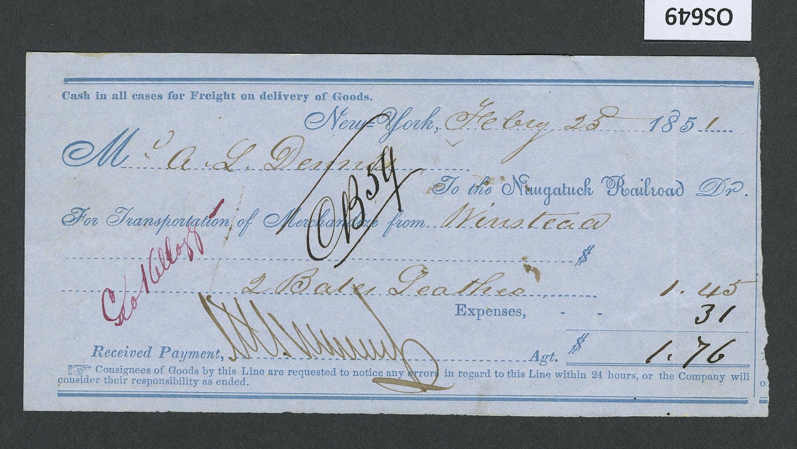 Dealer Dave Stamps INTERESTING 1851 DELIVERY OF FREIGHT RECEIPT, NICE ...
