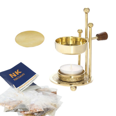 12tlg Set 1x Weihrauchbrenner 10x Räucherwerk 1x Plättchen Gold für ...