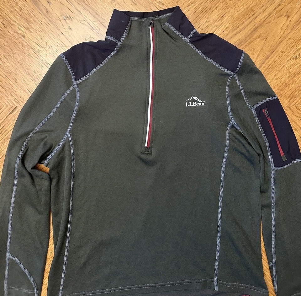 LL BEAN 1/2 ZIP PULLOVER MEN’S SIZE SMALL BASE LAYER MERINO WOOL POLY ...