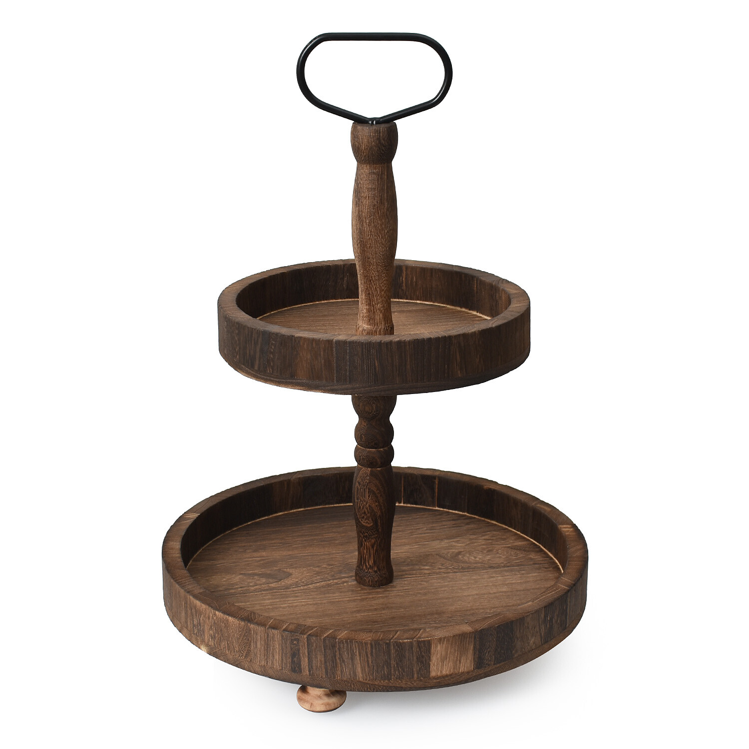 2 Tiered Tray Stand Two-Tier Metal & Wood Farmhouse Rustic Vintage ...