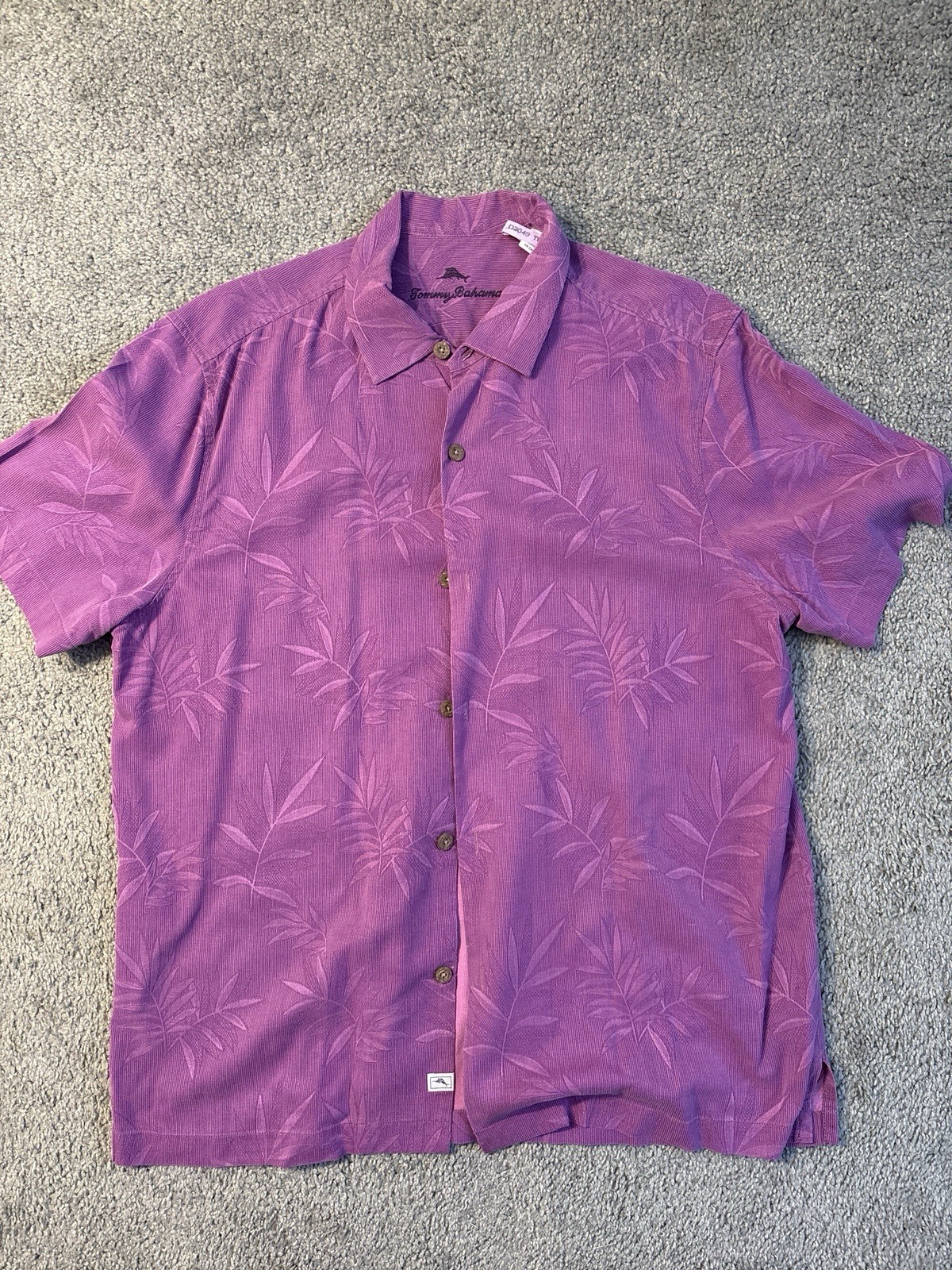 Tommy Bahama Bali Border Floral 100% Silk Camp Shirt Men's Large Purple ...