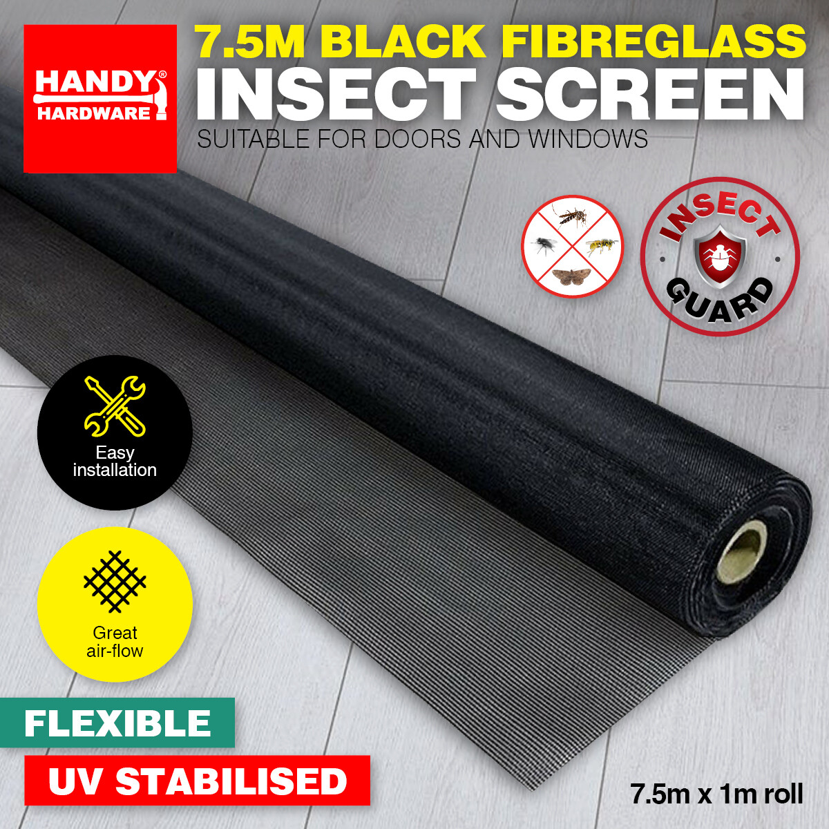 Handy Hardware Insect Fly Screen Black Fiberglass Easy Doors Windows 7. ...