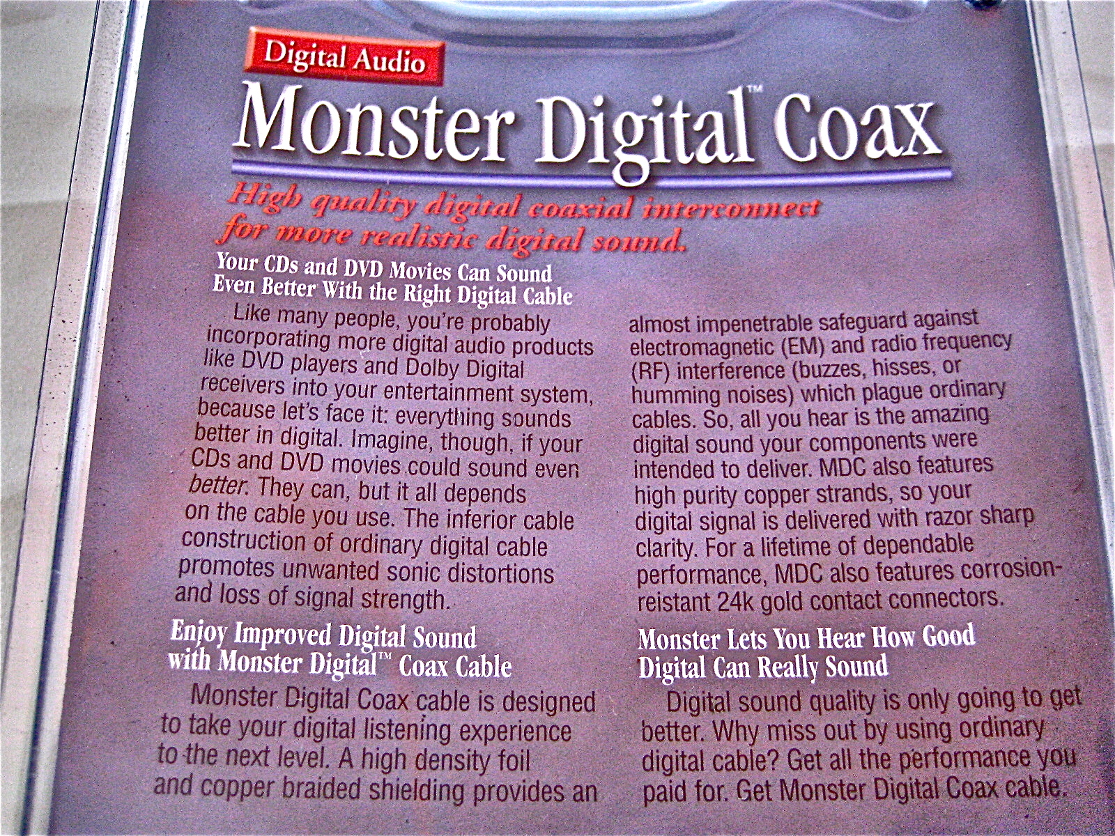 🎁 Monster Cable Digital Coax Interlink 🆕 2m/6.6’ Coaxial Audio ...