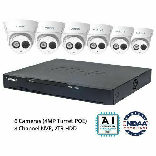 Turing Video 8-Channel NVR w/ 2TB HDD & 6 4MP Turret Cameras Kit TN ...