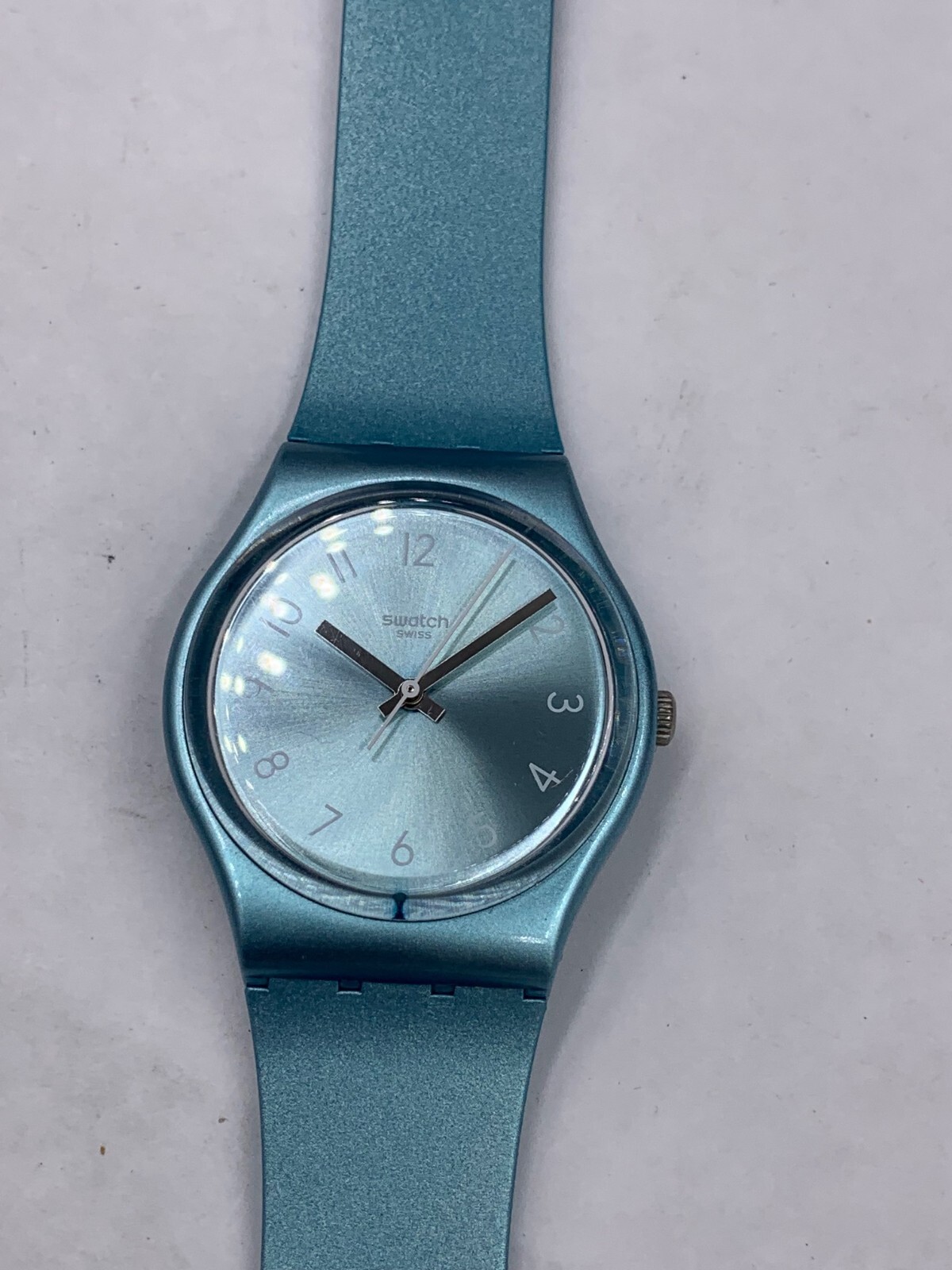 Swatch GS160 so Blue Sun Brushed Dial Shimmering Metallic Silicone Band ...