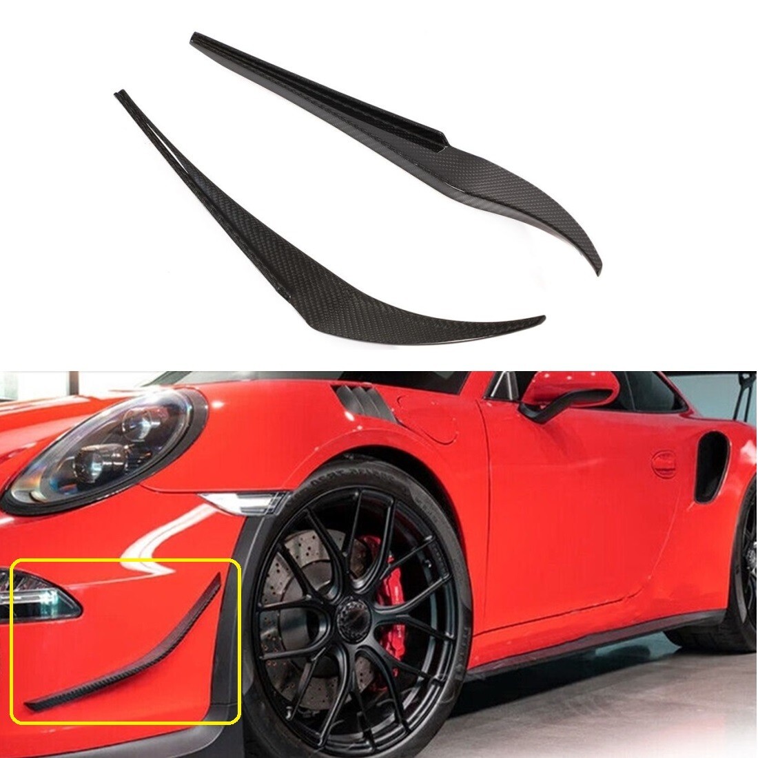 Dry Carbon Fiber Front Bumper Fins Splitters For Porsche 911 991 GT3 ...