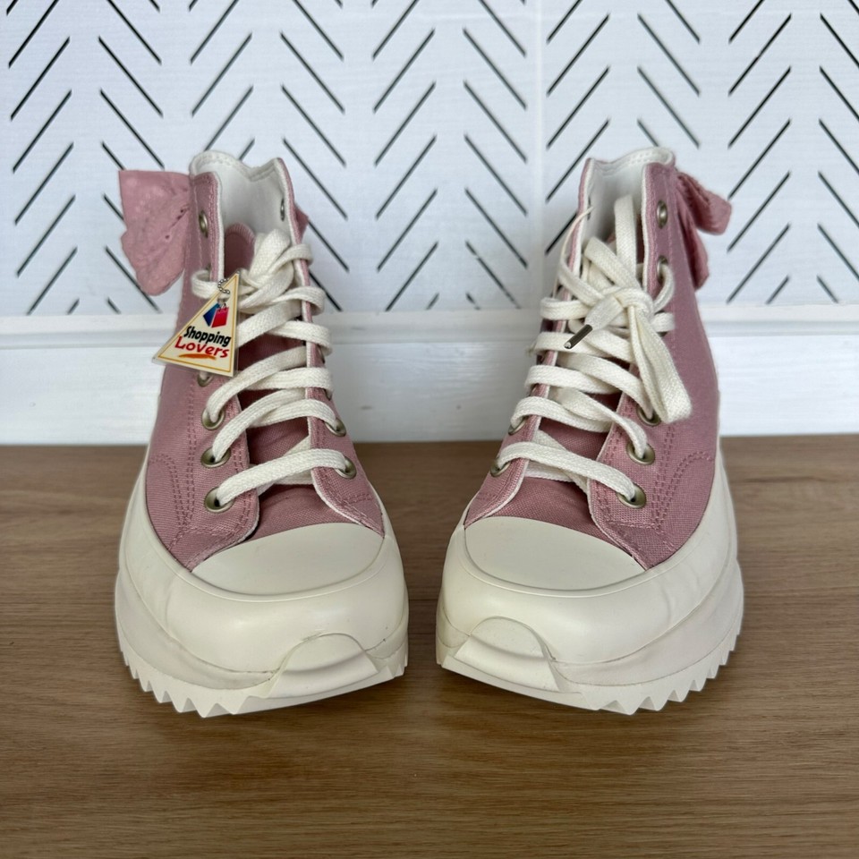 ⭐Converse Men Shoes Sz 8 Run Star Hike Hi Dusty pink embroidered Bow ...