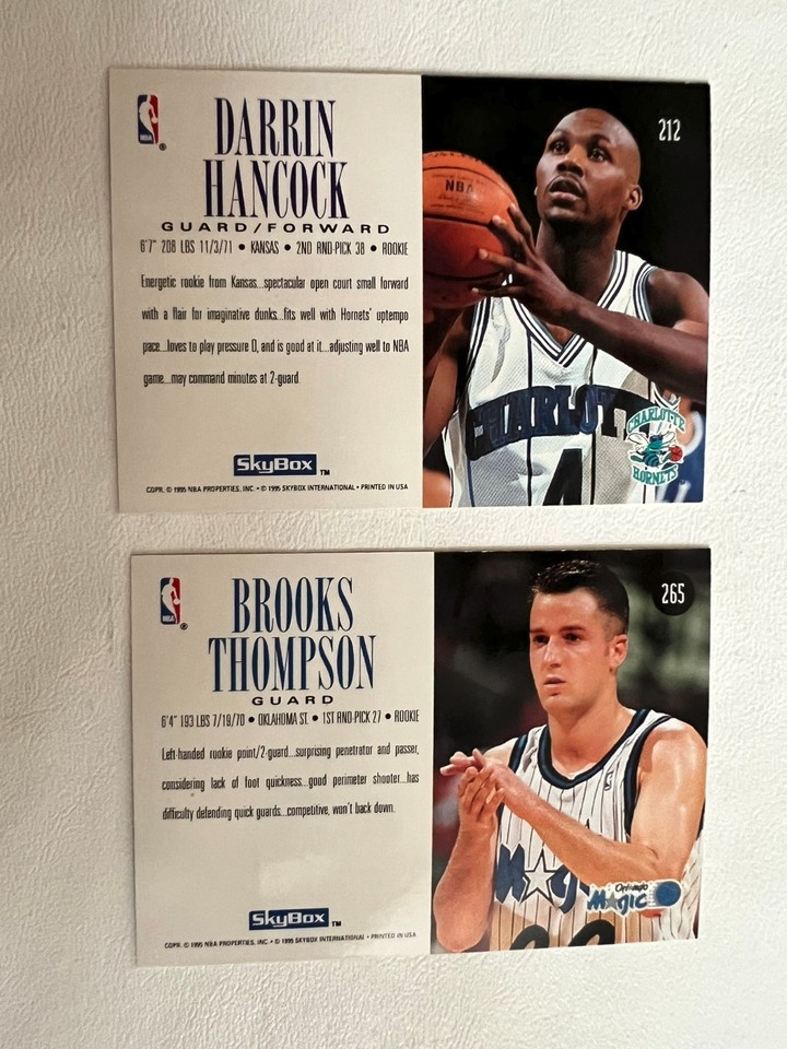 (2) 1994-95 SKYBOX PREMIUM ROOKIES-DARRIN HANCOCK # 212-BROOKS THOMPSON ...