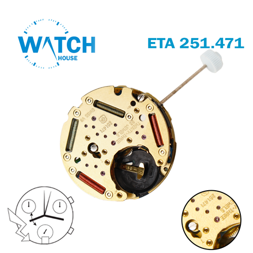 ETA 251.471 Swiss Chronograph Movement-3 Counter-White Date at 6-H:5 ...